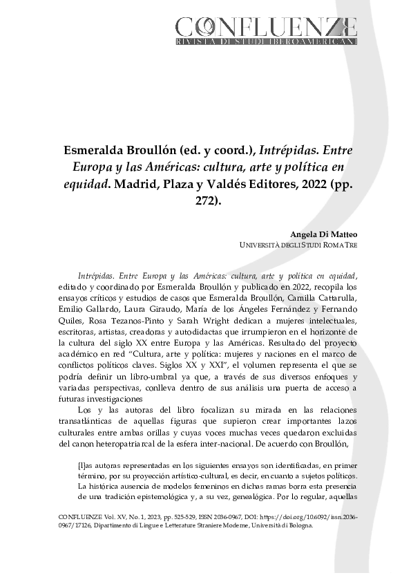 (PDF) Esmeralda Broullón (ed. y coord.), Intrépidas. Entre Europa y las Américas: cultura, arte ...