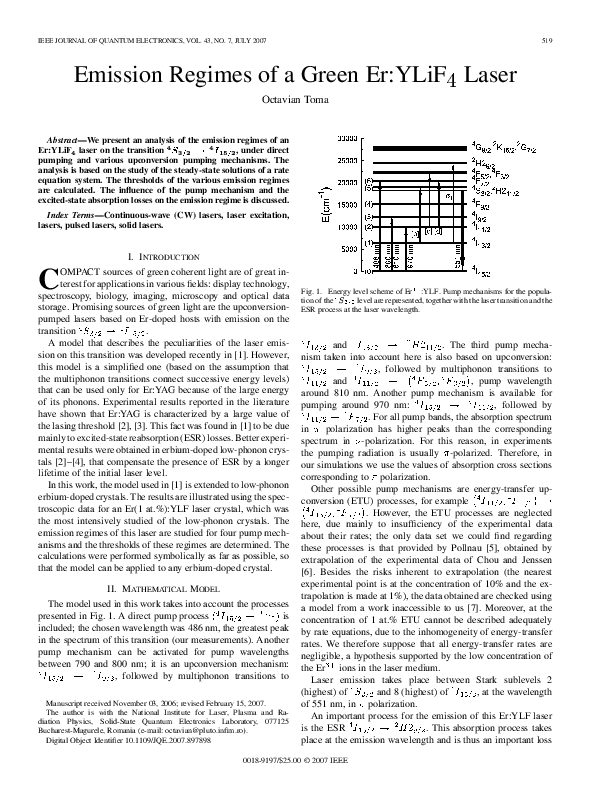 (PDF) Emission Regimes of a Green Er: ${\hbox {YLiF}}_{4}$ Laser
