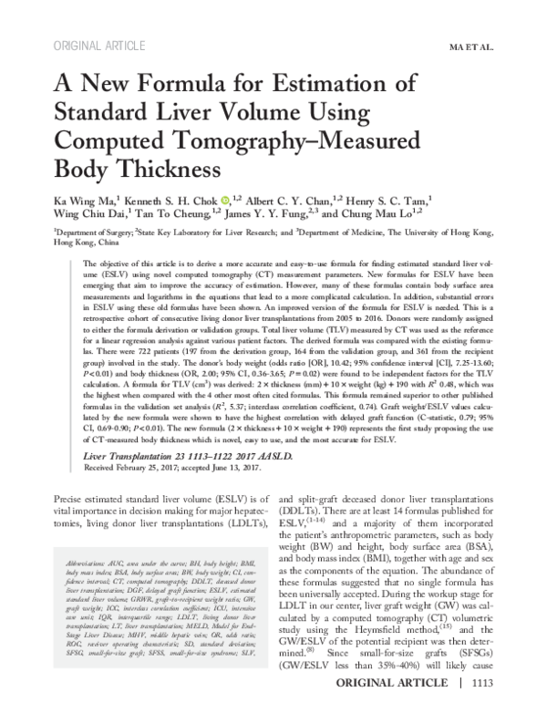 (PDF) A New Formula for Estimation of Standard Liver Volume Using ...