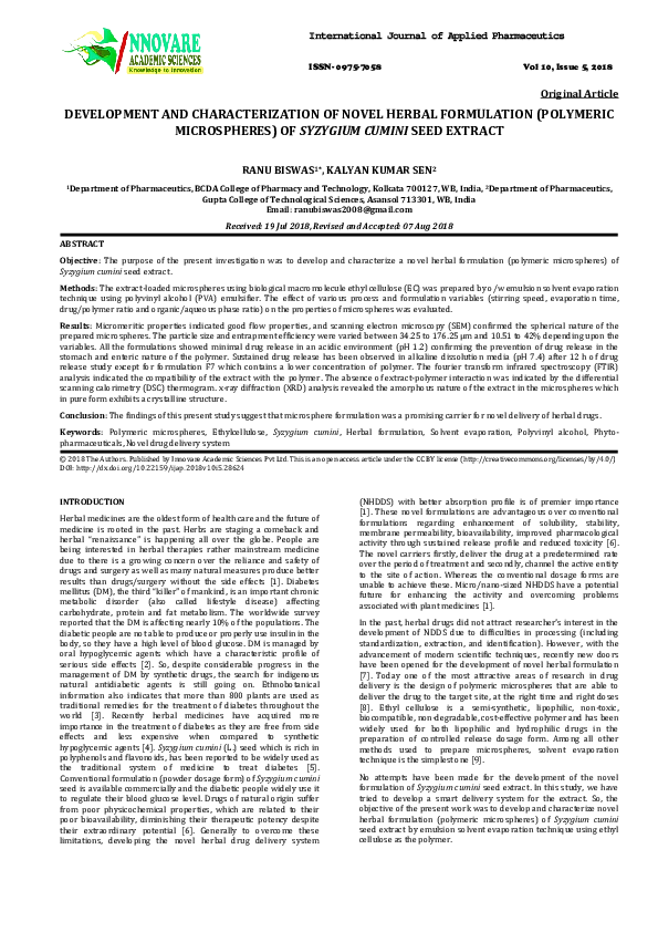 Pdf Development And Characterization Of Novel Herbal Formulation Polymeric Microspheres Of