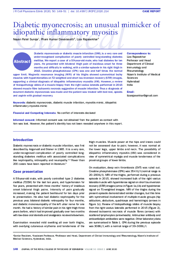 (PDF) Diabetic Myonecrosis: An Unusual Mimicker of Idiopathic ...