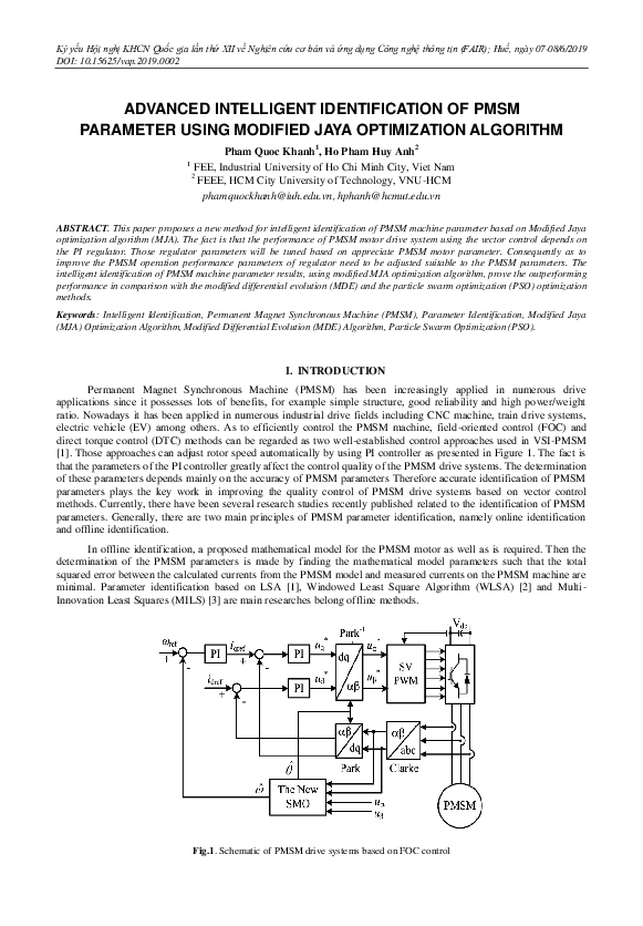 (PDF) Advanced Intelligent Identification of PMSM Parameter Using Modified Jaya Optimization ...