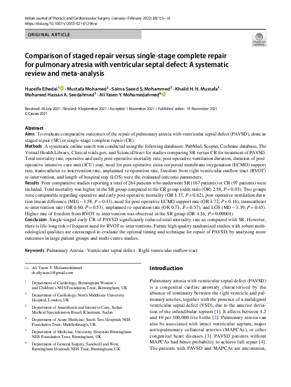 (PDF) Comparison of staged repair versus single-stage complete repair ...