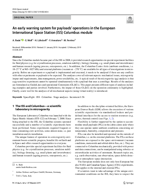 (PDF) An early warning system for payloads’ operations in the European International Space ...