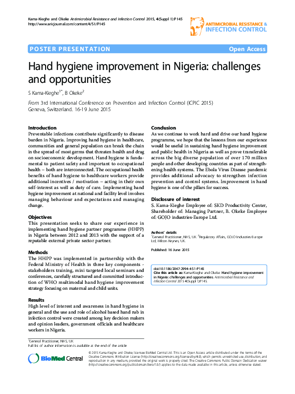 (PDF) Hand hygiene improvement in Nigeria: challenges and opportunities