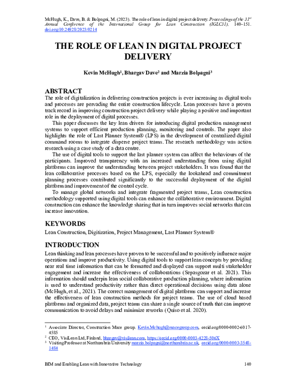 (PDF) THE ROLE OF LEAN IN DIGITAL PROJECT DELIVERY