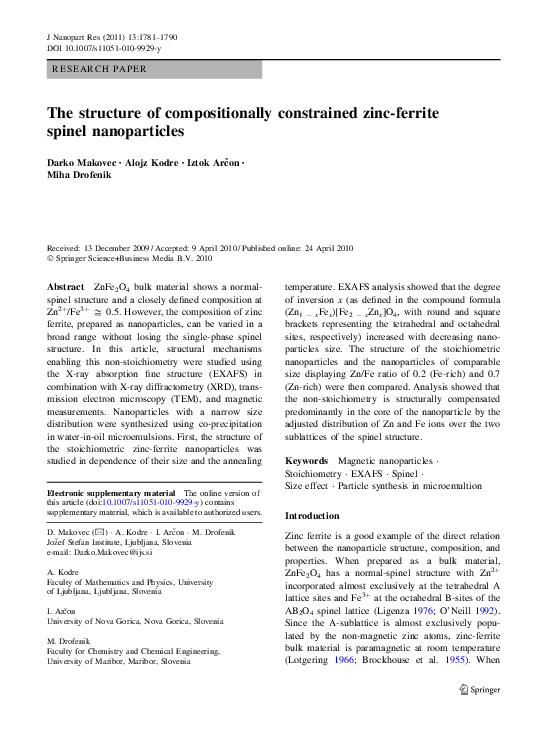 (PDF) The structure of compositionally constrained zinc-ferrite spinel nanoparticles