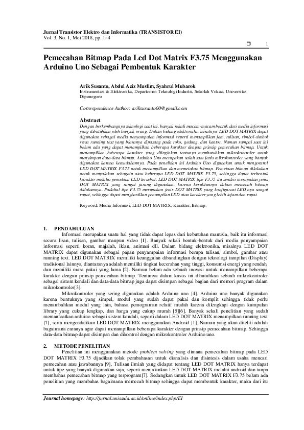 (PDF) Pemecahan Bitmap Pada Led Dot Matrix F3.75 Menggunakan Arduino ...