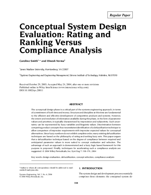 (PDF) Conceptual system design evaluation: Rating and ranking versus compliance analysis