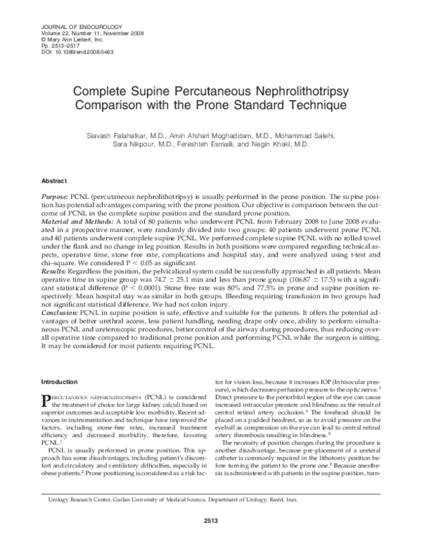 (PDF) Complete Supine Percutaneous Nephrolithotripsy Comparison with ...