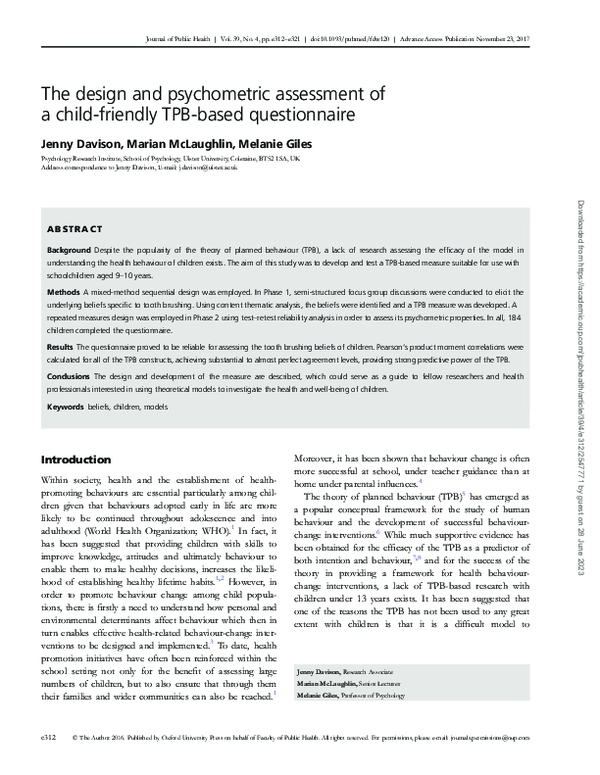 (PDF) The design and psychometric assessment of a child-friendly TPB ...