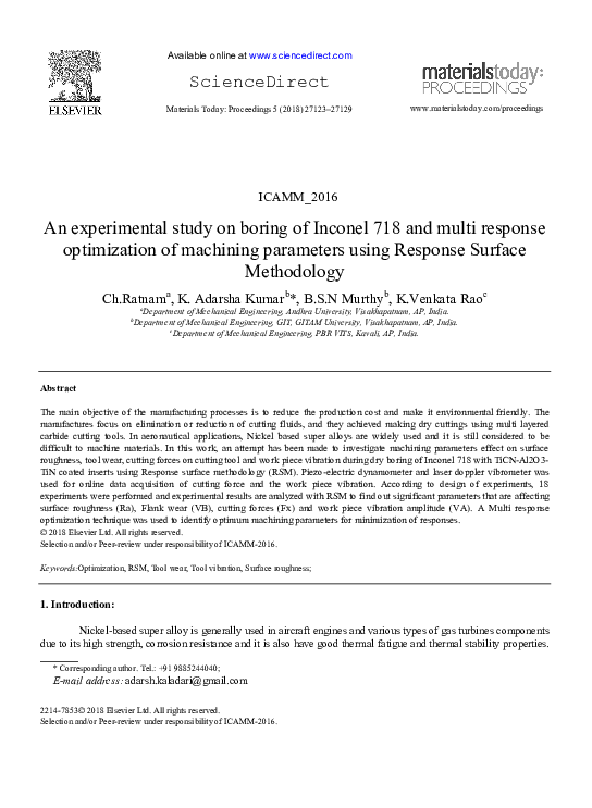(PDF) Optimizing Dry Boring of Inconel 718 with RSM (PDF) Optimizing Dry Boring of Inconel 718 with RSM