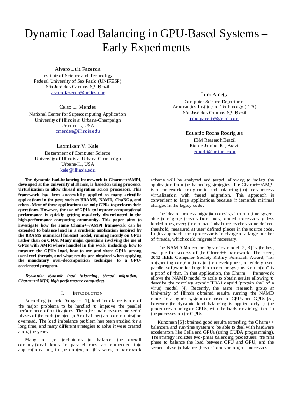 (PDF) Dynamic Load Balancing in GPU-Based Systems - Early Experiments
