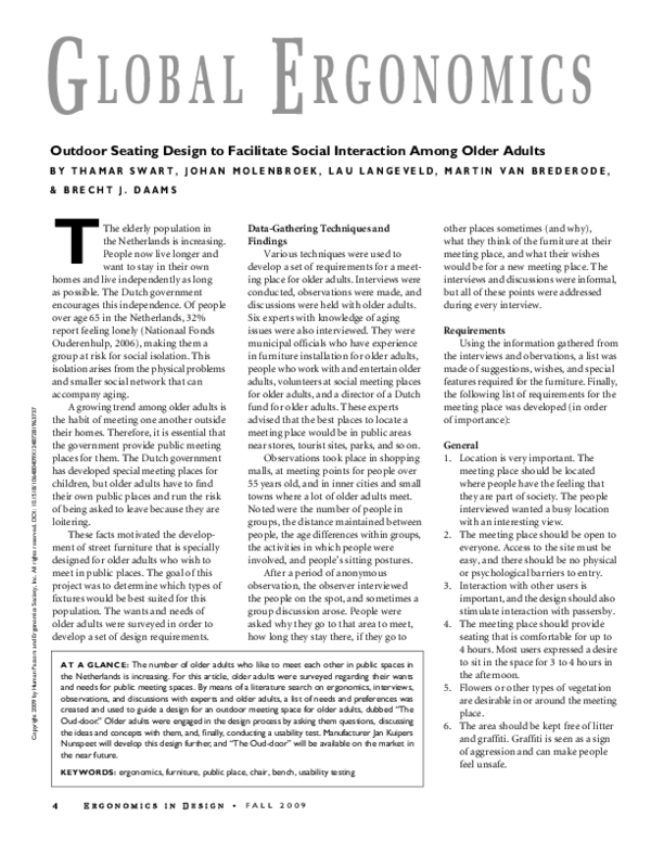 (PDF) Outdoor Seating Design to Facilitate Social Interaction Among Older Adults