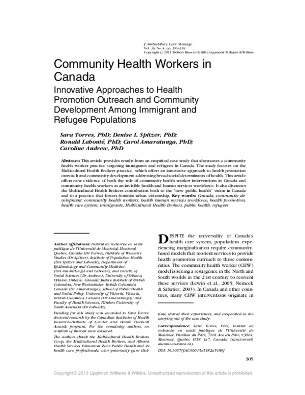 (PDF) Community Health Workers in Canada