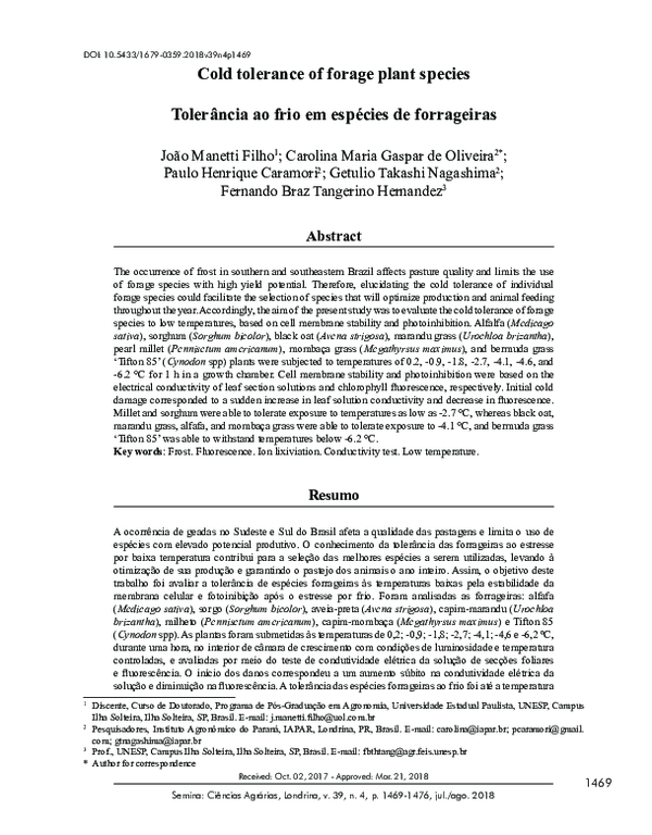 (PDF) Cold tolerance of forage plant species