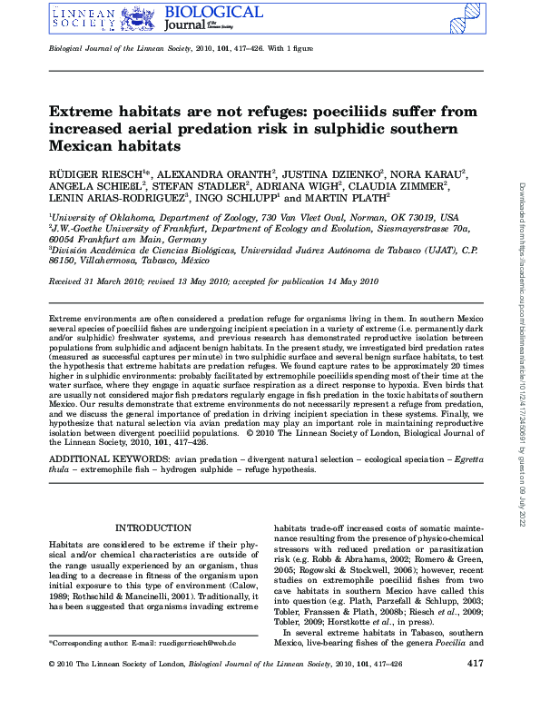 (PDF) Extreme habitats are not refuges: poeciliids suffer from ...