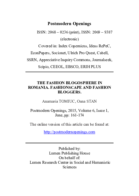 (PDF) The Fashion Blogosphere in Romania. Fashionscape and Fashion Bloggers
