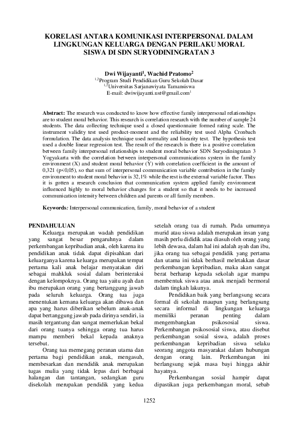 (PDF) Korelasi Antara Komunikasi Interpersonal Dalam Lingkungan Keluarga Dengan Perilaku Moral ...