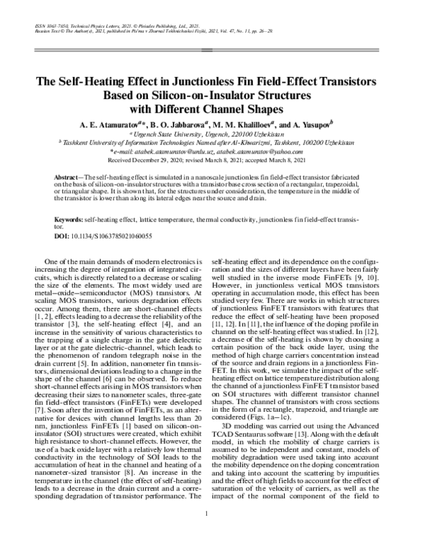 (PDF) The Self-Heating Effect in Junctionless Fin Field-Effect ...