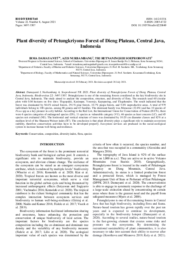 (PDF) Plant diversity of Petungkriyono Forest of Dieng Plateau, Central ...