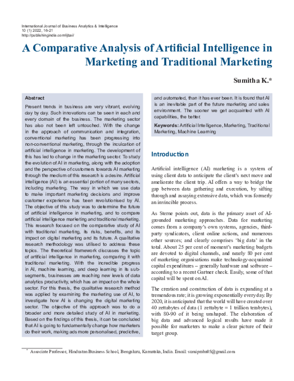 (PDF) A Comparative Analysis of Artificial Intelligence in Marketing and Traditional Marketing