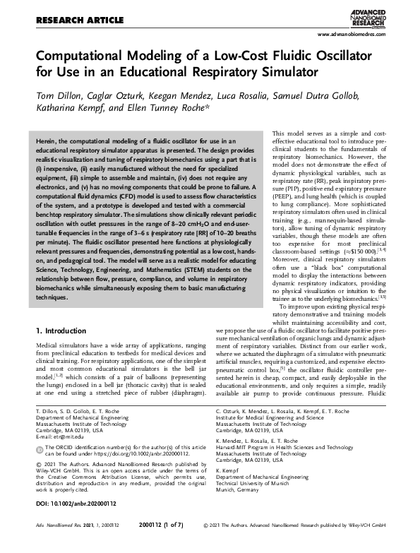 (PDF) Computational Modeling of a Low‐Cost Fluidic Oscillator for Use in an Educational ...