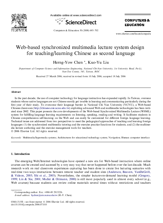(PDF) Web-based synchronized multimedia lecture system design for teaching/learning Chinese as ...