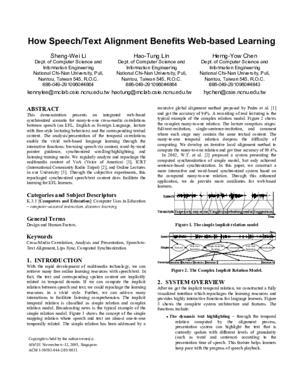 (PDF) How speech/text alignment benefits web-based learning