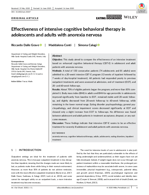 (PDF) Effectiveness of intensive cognitive behavioral therapy in ...