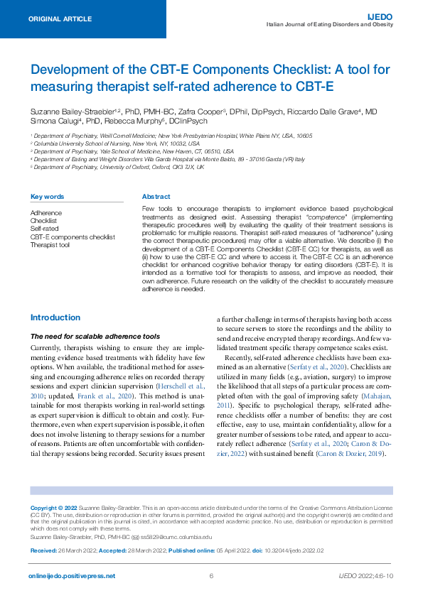 (PDF) Development of the CBT-E Components Checklist: A tool for ...