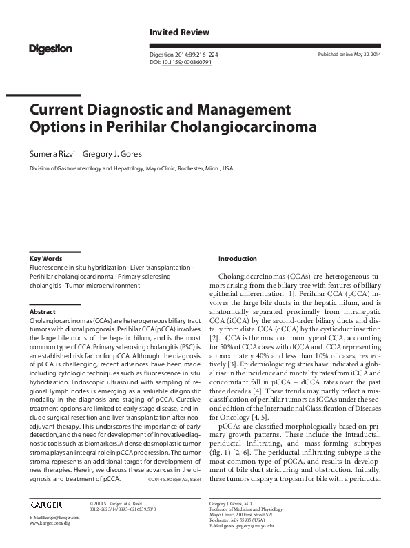 (PDF) Current Diagnostic and Management Options in Perihilar Cholangiocarcinoma