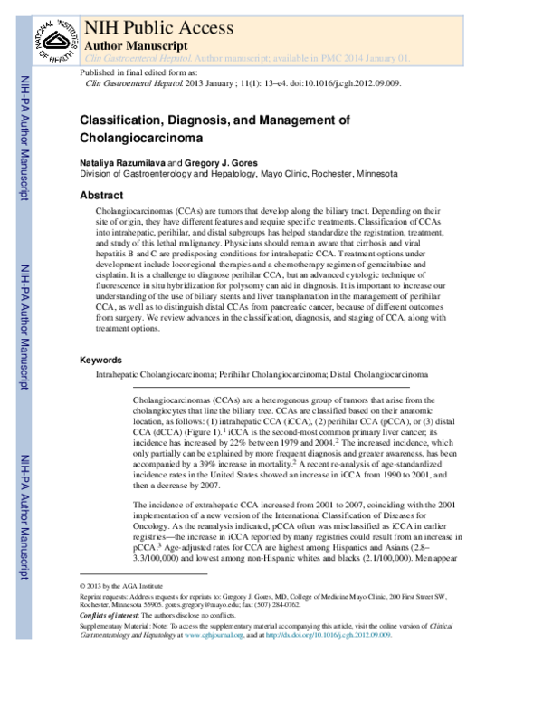 (PDF) Classification, Diagnosis, and Management of Cholangiocarcinoma | Gregory Gores - Academia.edu