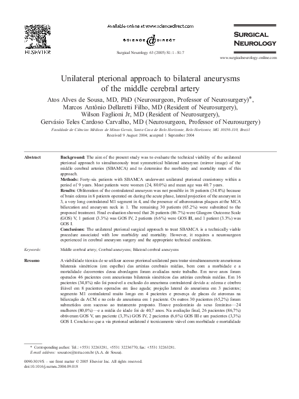 (PDF) Unilateral pterional approach to bilateral aneurysms of the ...