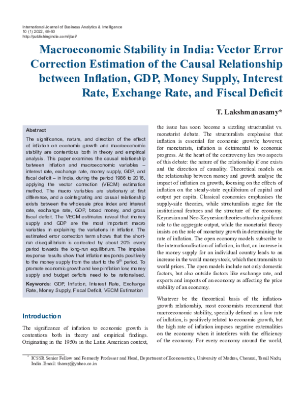 (PDF) Macroeconomic Stability in India: Vector Error Correction Estimation of the Causal ...