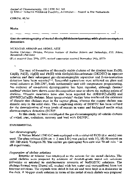 Pdf Gas Chromatography Of Metal Diethyldithiocarbamates With Electron Capture Detection