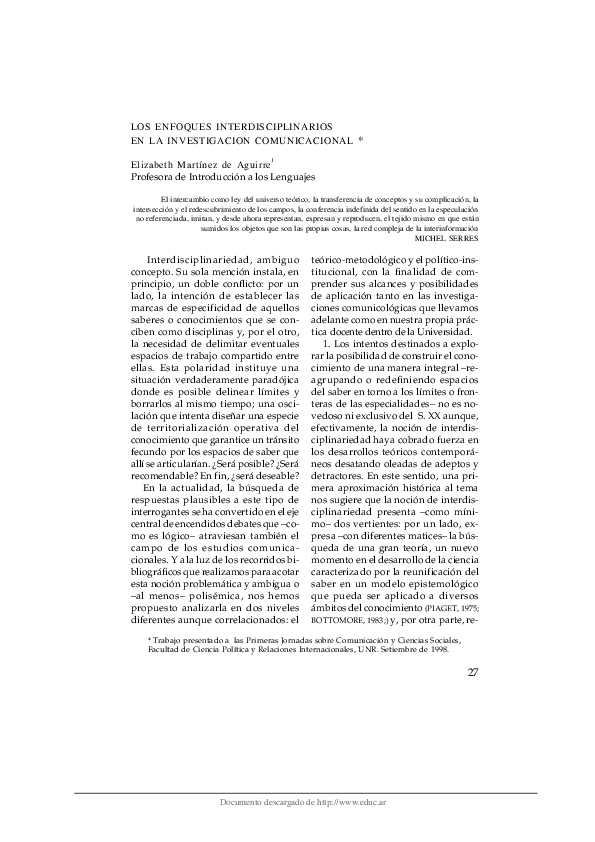 (PDF) Los enfoques interdisciplinarios en la investigación comunicacional