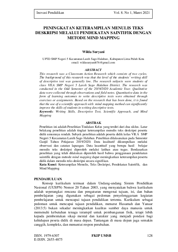 (PDF) Peningkatan Keterampilan Menulis Teks Deskripsi Melalui Pendekatan Saintifik Dengan Metode ...