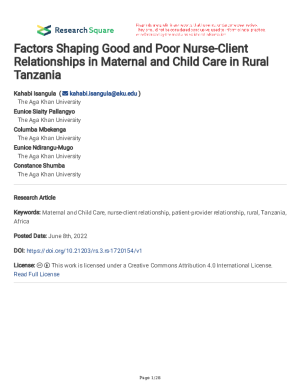 (PDF) Factors Shaping Good and Poor Nurse-Client Relationships in ...
