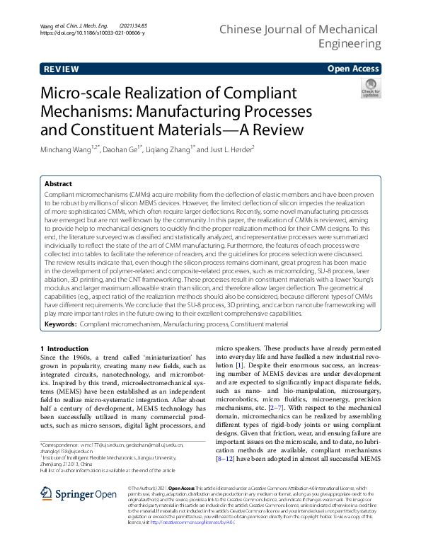(PDF) Micro-scale Realization of Compliant Mechanisms: Manufacturing ...