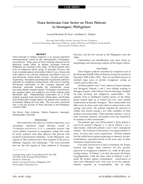 (PDF) Tinea Imbricata: Case Series on Three Patients in Sarangani ...