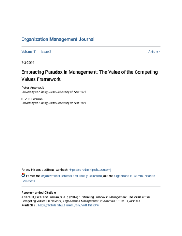 (PDF) Embracing Paradox in Management: The Value of the Competing ...