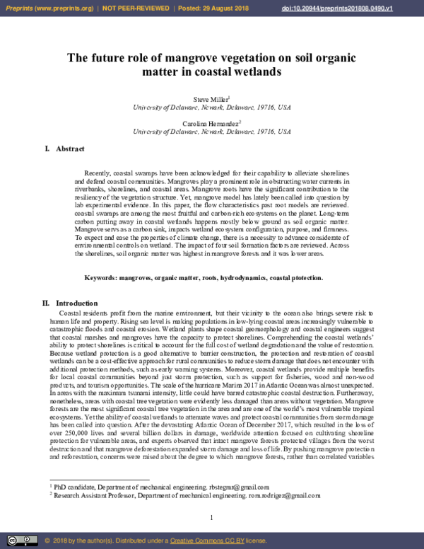 (PDF) The Future Role of Mangrove Vegetation on Soil Organic Matter in Coastal Wetlands
