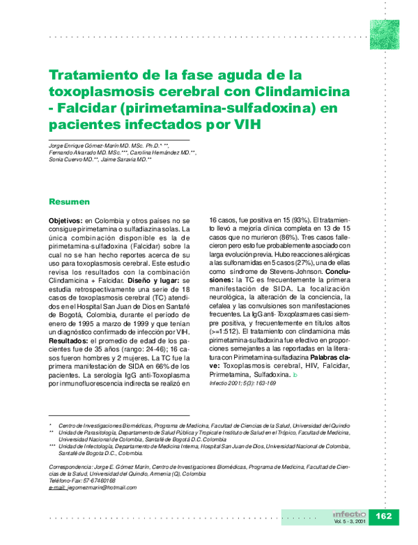 (PDF) Tratamiento de la fase aguda de la toxoplasmosis cerebral con ...