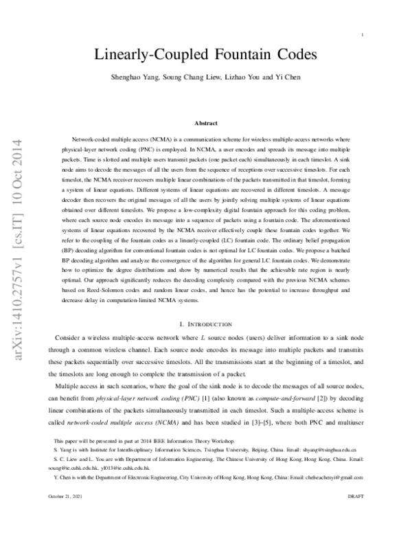 (PDF) Linearly-Coupled Fountain Codes