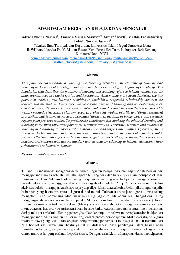 (PDF) ADAB DALAM KEGIATAN BELAJAR DAN MENGAJAR