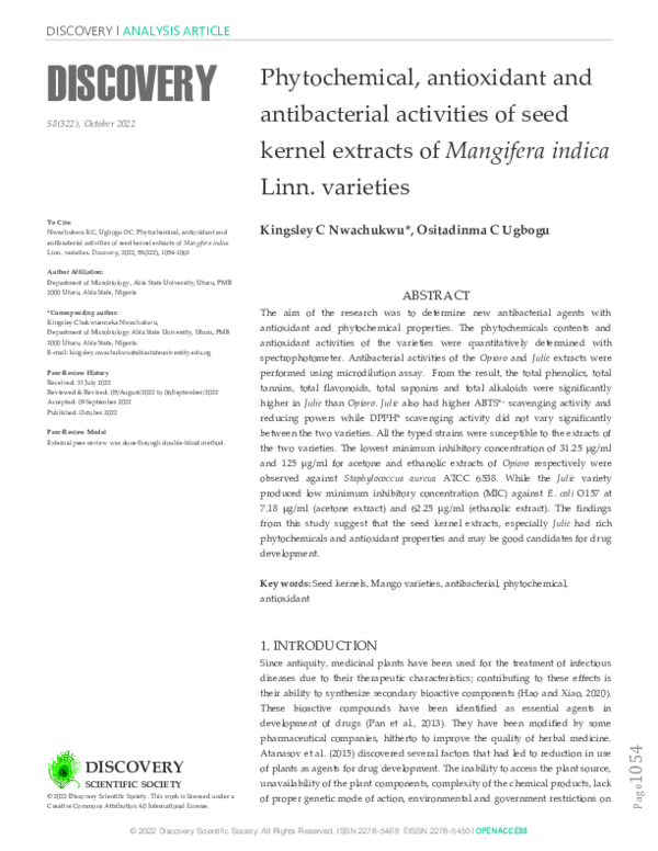 (PDF) Phytochemical, antioxidant and antibacterial activities of seed kernel extracts of ...