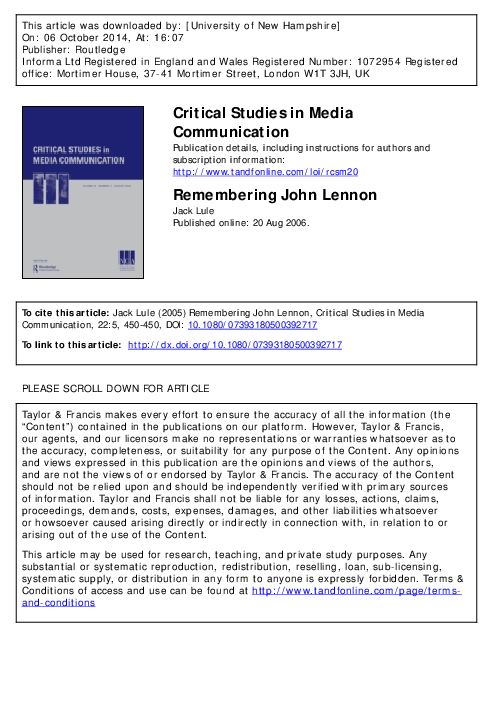 (PDF) Remembering John Lennon | Jack Lule - Academia.edu