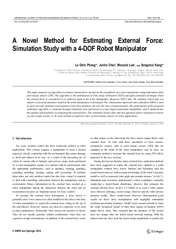 (PDF) A novel method for estimating external force: Simulation study with a 4-DOF robot manipulator