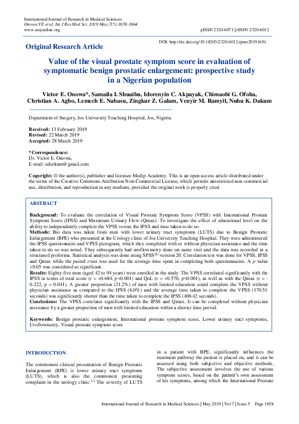 (PDF) Value of the visual prostate symptom score in evaluation of ...